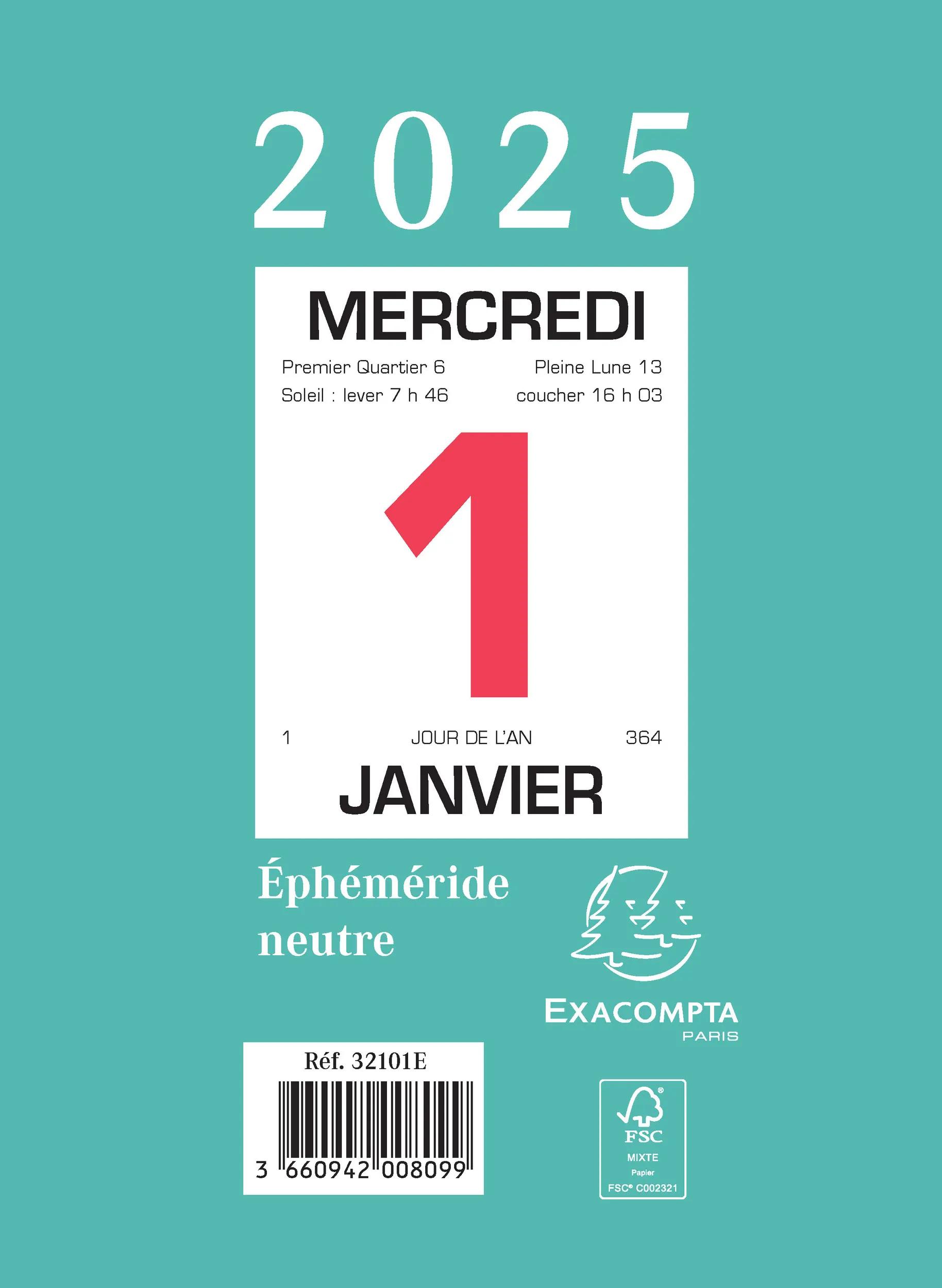 Exacompta - Bloc éphéméride neutre sans support 9,8 x 13,4 cm - 2025 - Vert